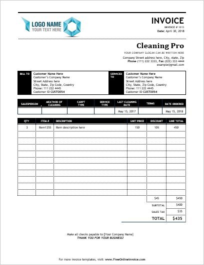 Download Carpet Cleaning Service Invoice Template In MS Word